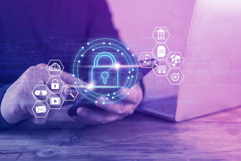 Cybersecurity and Privacy Concepts To Protect Data. Lock Icon and ...