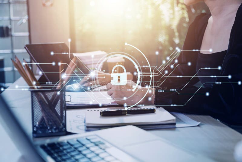 Cybersecurity and Privacy Concepts To Protect Data. Lock Icon and ...