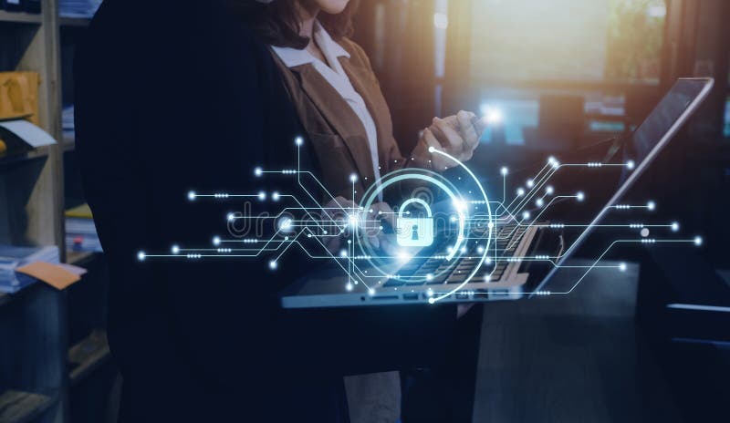 Cybersecurity and Privacy Concepts To Protect Data. Lock Icon and ...