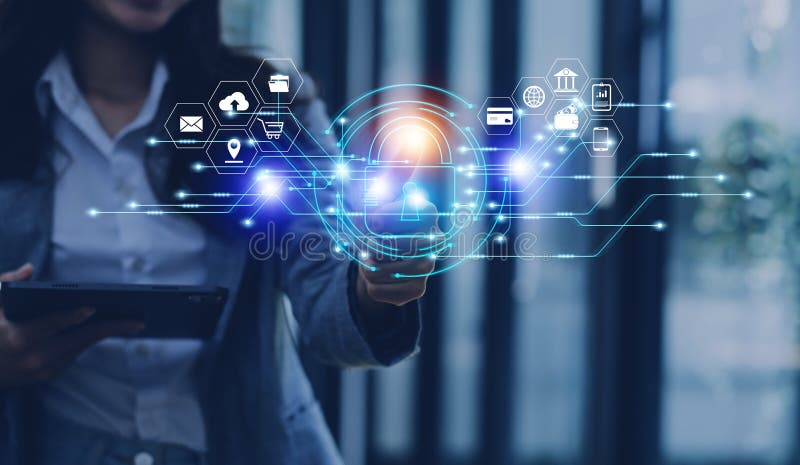 Cybersecurity and Privacy Concepts To Protect Data. Lock Icon and ...