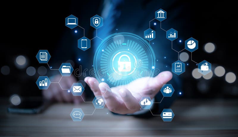 Cybersecurity and Privacy Concepts To Protect Data. Lock Icon and ...