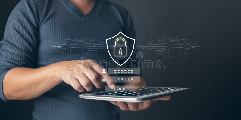 Cybersecurity and Privacy Concepts To Protect Data. Lock Icon and Internet Network Security ...