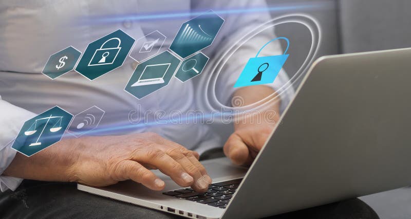 Cybersecurity and Privacy Concepts To Protect Data. Lock Icon and ...