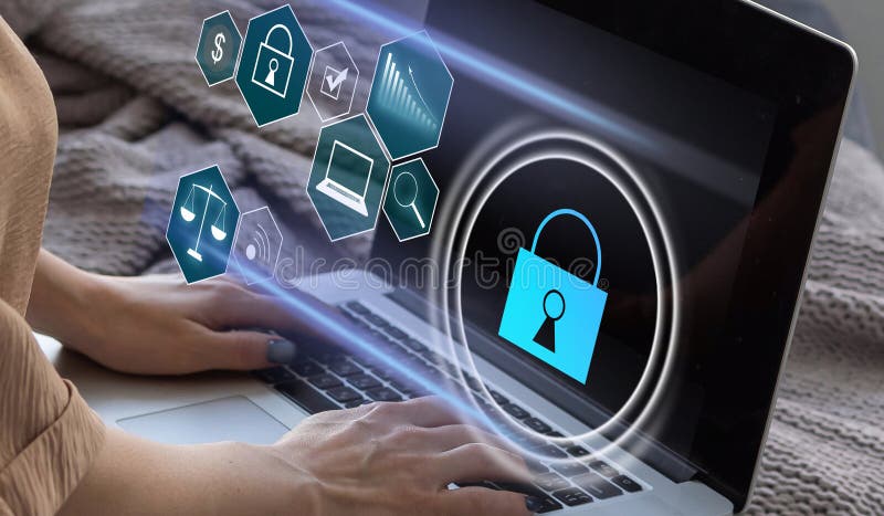 Cybersecurity and Privacy Concepts To Protect Data. Lock Icon and ...