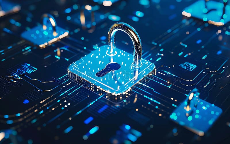 Cybersecurity and Privacy Concepts To Protect Data. Lock Icon and ...