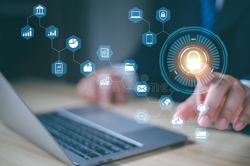 Cybersecurity and Privacy Concepts To Protect Data. Lock Icon and ...