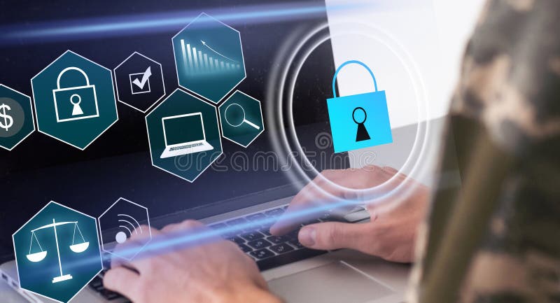 Cybersecurity and Privacy Concepts To Protect Data. Lock Icon and ...