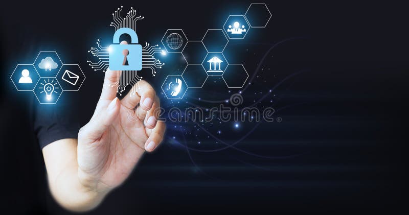 Hand-touching Lock Icon and Internet Network Security Technology. Stock ...