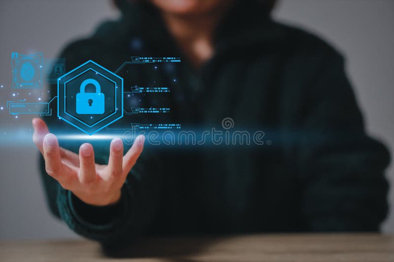 Cybersecurity and Privacy and Protect Data Concept. Lock Key Icon and ...