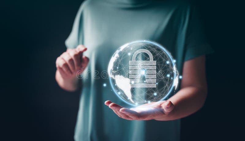 Cybersecurity and Privacy, Protect Data. Lock Icon, Internet Network ...