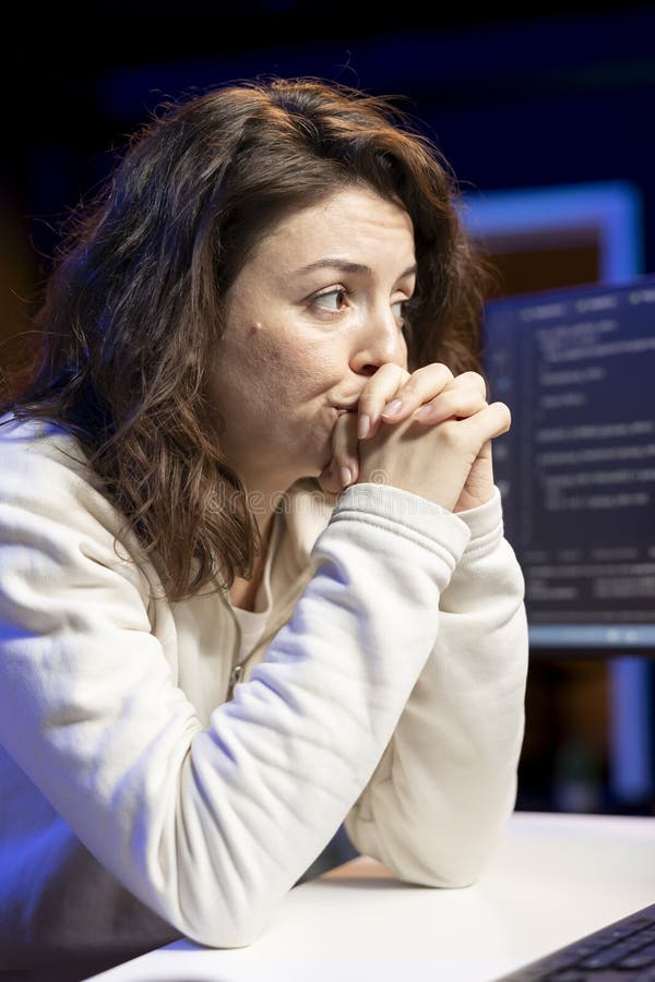 Cybersecurity Professional Anxiously Looking at Computer Screen Stock Photo - Image of display ...