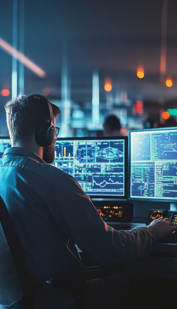 Cybersecurity Professional Monitoring System Data Streams on Multiple ...