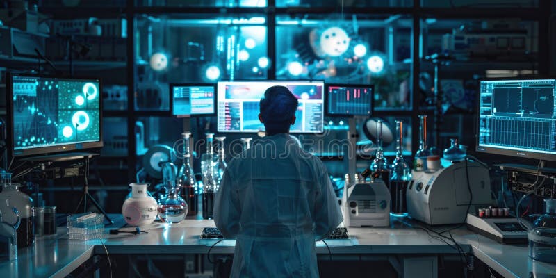 A Cybersecurity Expert Analyzing Data in a Monitoring Laboratory with ...