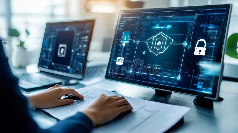 Cybersecurity Professional Working with Advanced Data Systems Stock ...