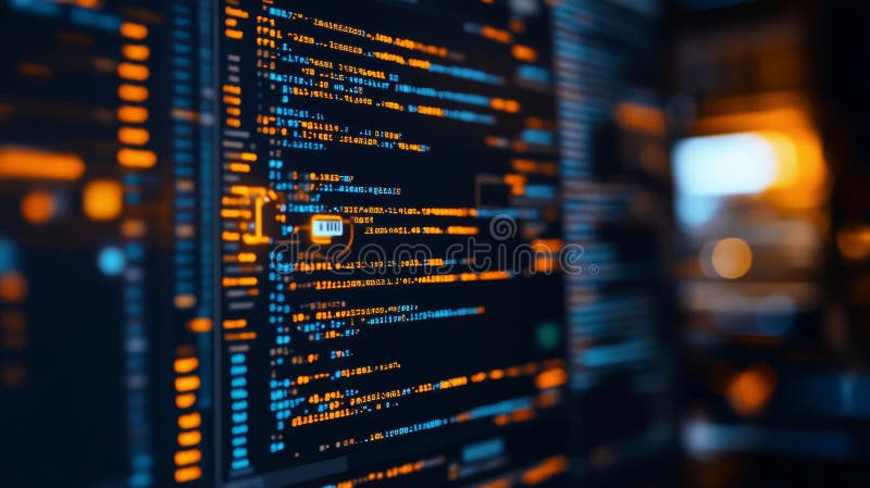 Cybersecurity. Programming Code on Computer Monitor. Abstract Technology, Database, Hacking ...