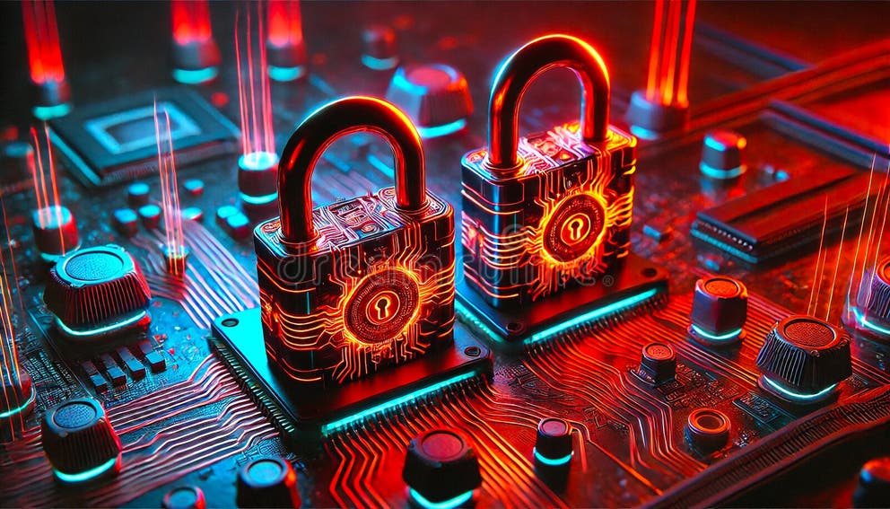 Cybersecurity Protecting Data with Padlocks on Circuit Board Stock Illustration - Illustration ...