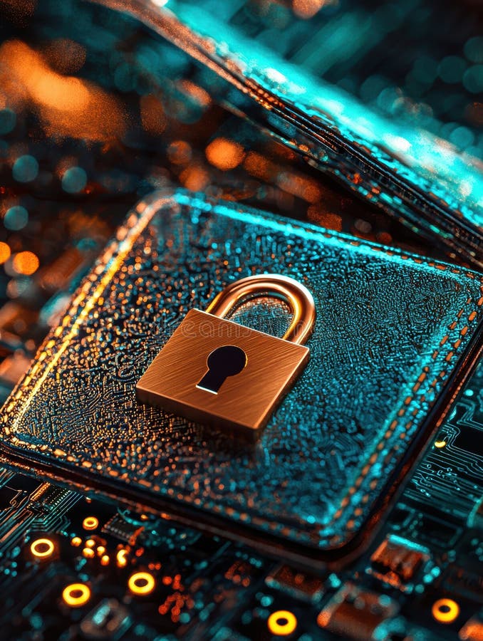 Cybersecurity: Protecting Digital Assets with a Golden Padlock Stock ... Cybersecurity: Protecting Digital Assets with a Golden Padlock Stock ...