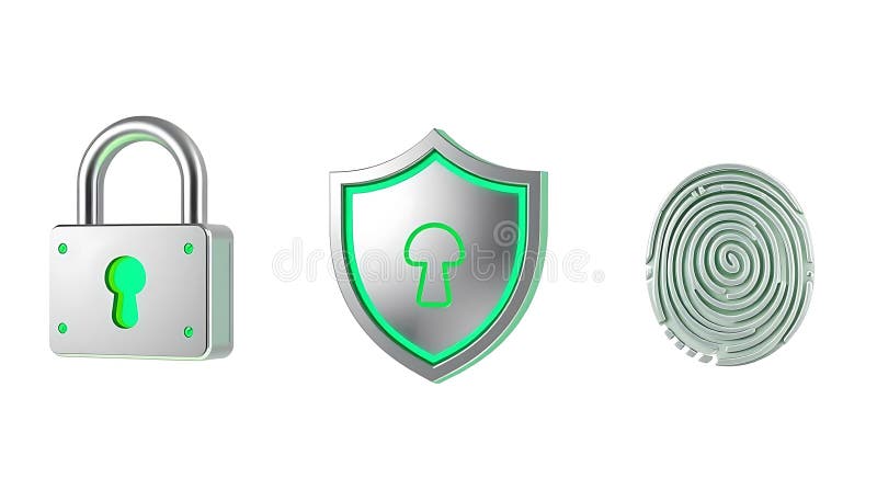 Cybersecurity Protection: Digital Lock, Shield, Fingerprint ...