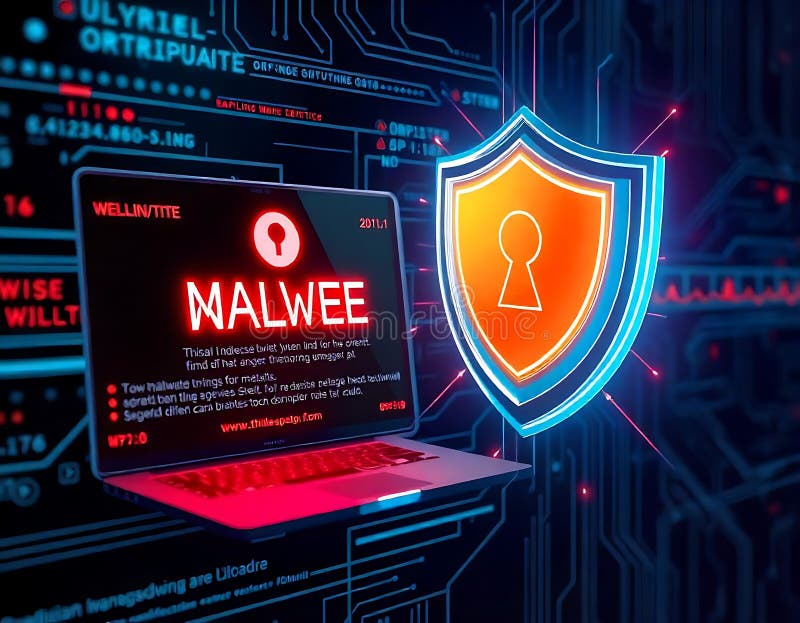 Cybersecurity Protection Shield on Laptop Screen Stock Photo - Image of ...