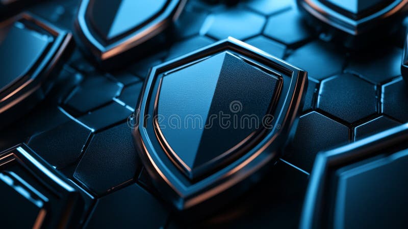 Cybersecurity and Protection are Symbolized by Metallic Shields on a ...