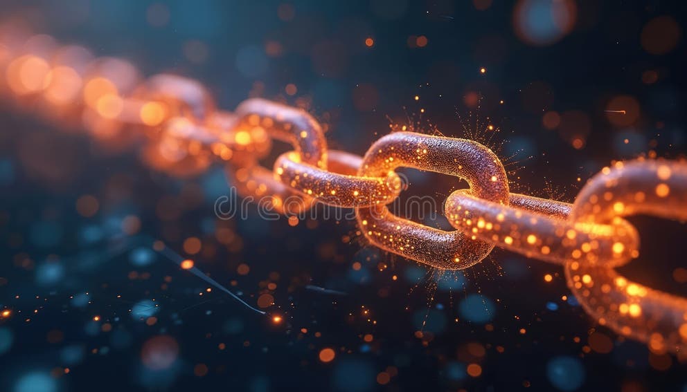 Cybersecurity Protocol Visualized As Glowing Chain. Interconnected ...
