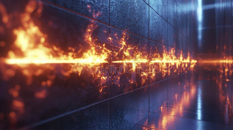 Cybersecurity Risks Illustratedfiery Visuals in a Dark Corridor Digital ...