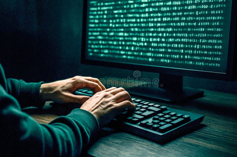 Cybersecurity Scene – Hands Typing Code on Keyboard Stock Illustration - Illustration of closeup ...