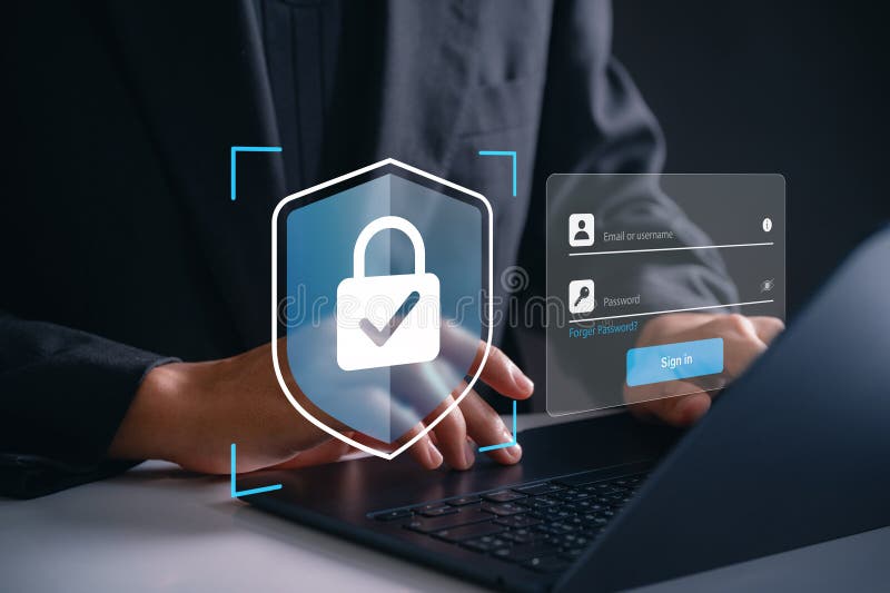 Cybersecurity, Secure Login System Concept. User Accessing Password on ...