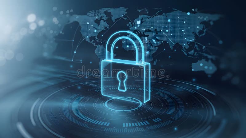 Cybersecurity Service Concept of Holographic World Map and Padlocks Representing Cyber ...