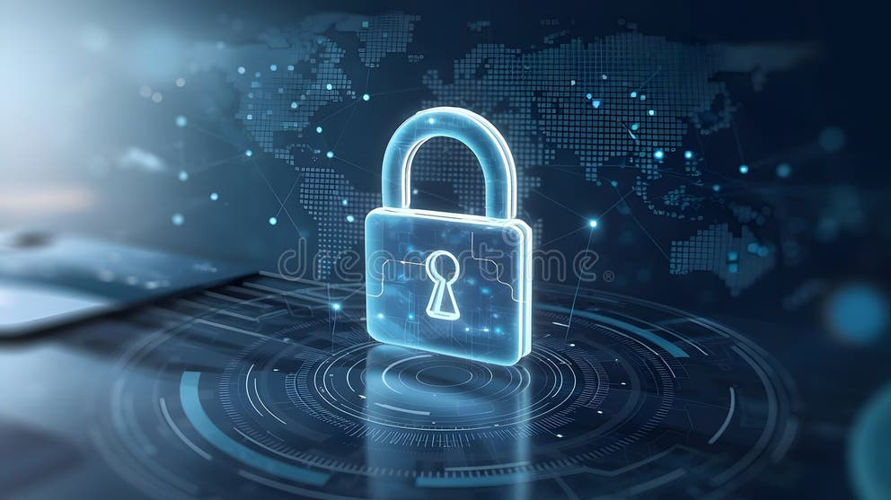 Cybersecurity Service Concept of Holographic World Map and Padlocks ...