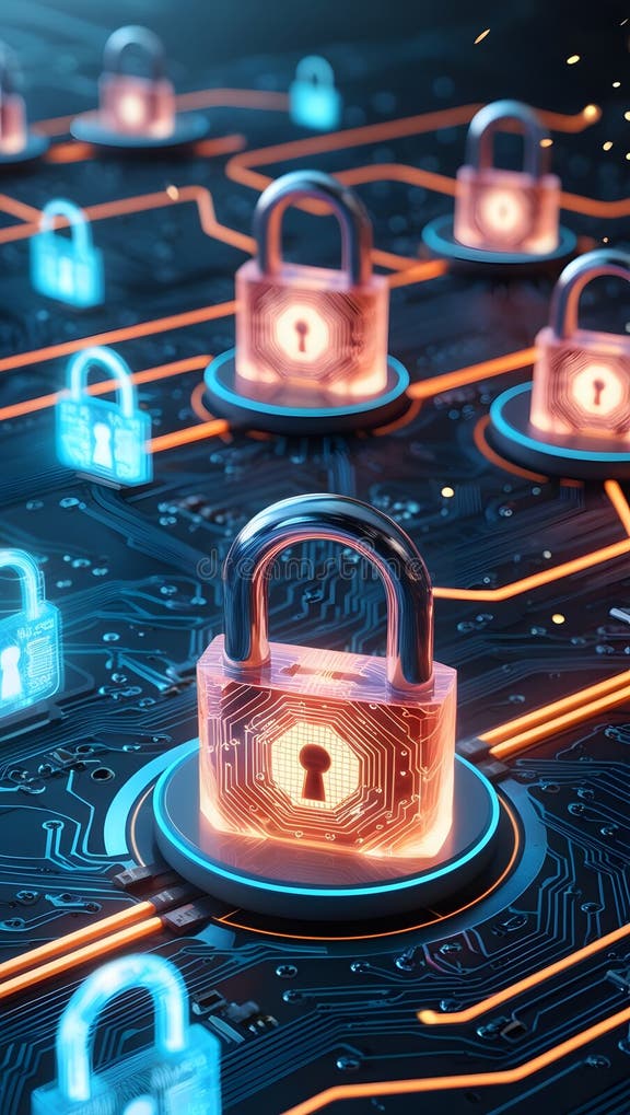 Cybersecurity Service Concept of Motherboard and Padlocks Representing ...