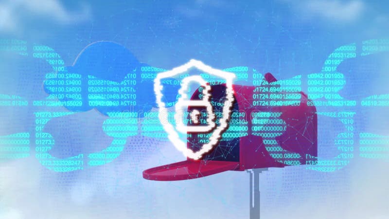 Cybersecurity Shield Animation Over Red Airplane with Binary Code Stock ...