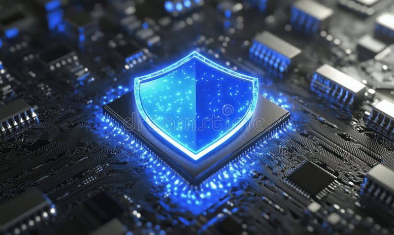 Cybersecurity Shield on Circuit Board, Digital Protection Concept with ...