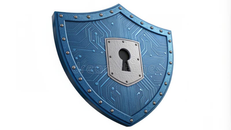 Cybersecurity Shield 3D Render, Circuit Board, Keyhole Stock ...