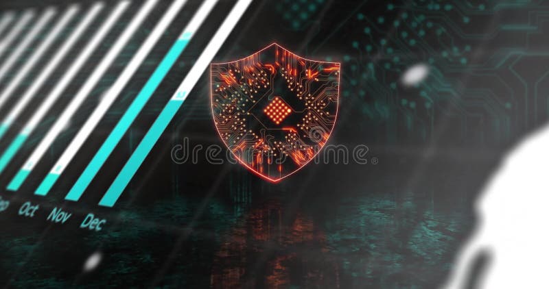Cybersecurity Shield and Data Processing Animation Over Digital Circuit Background Stock Video ...