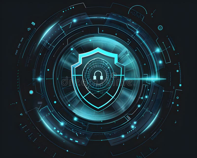 Cybersecurity Shield with Digital Lock, Futuristic Tech Background ...