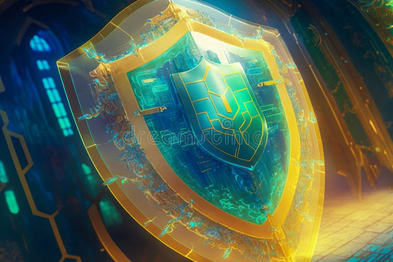 Cybersecurity Shield in Futuristic Digital Space with Neon Hues ...