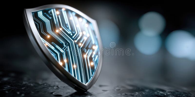 Generative AI Cybersecurity Shield with Glowing Circuitry Representing ...