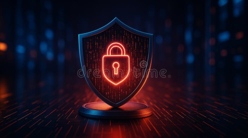 Cybersecurity Shield with Glowing Padlock Symbolizing Data Protection ...