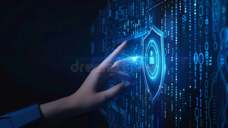 Cybersecurity Shield - Hand Touching Digital Security Interface ...