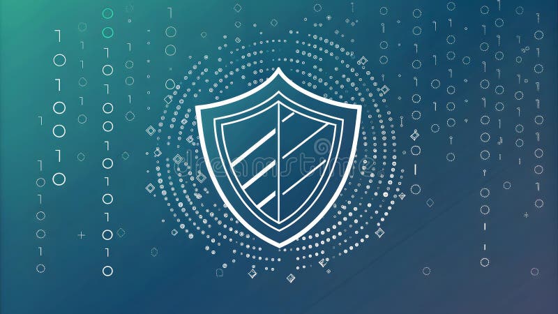 Cybersecurity Shield Icon with Binary and Hexagonal Network Elements Stock Illustration ...
