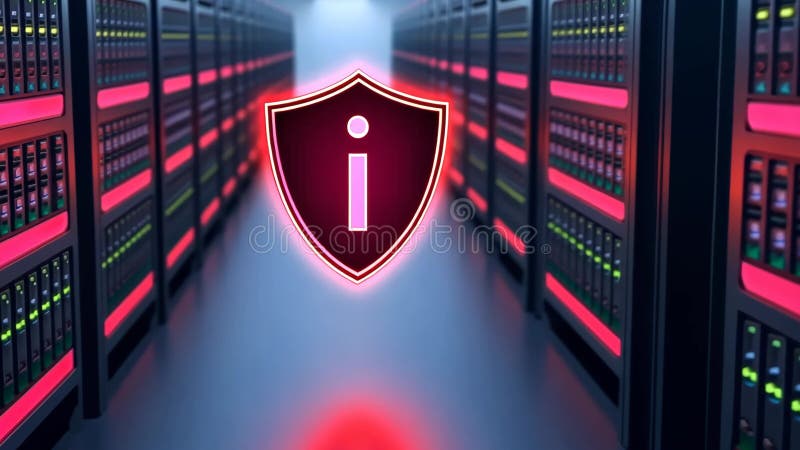 Cybersecurity Shield Icon on Data Server in Close-up Stock Video ...