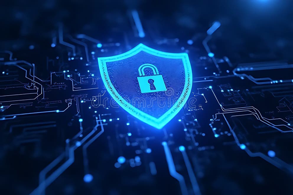 Cybersecurity Shield Icon in Digital Matrix Futuristic Environment Technology Concept Art Stock ...