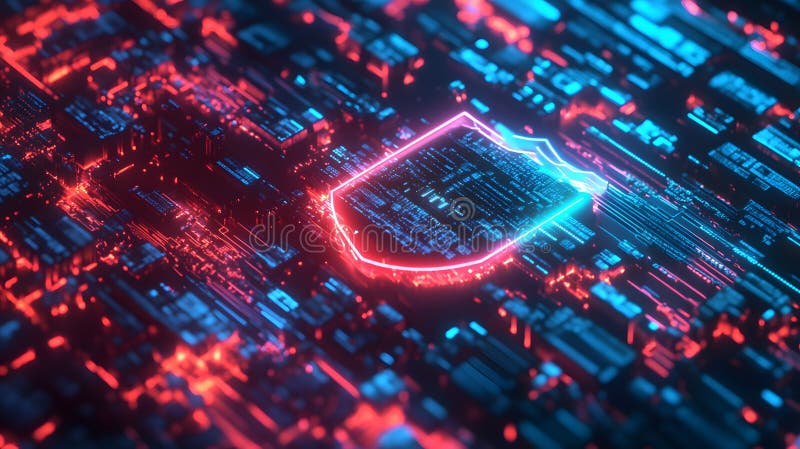 Cybersecurity Shield Icon Illuminated on a High-Tech Digital Circuit ...