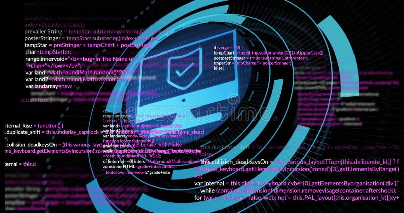 Cybersecurity Shield Icon with Programming Code Image Over Circular ...