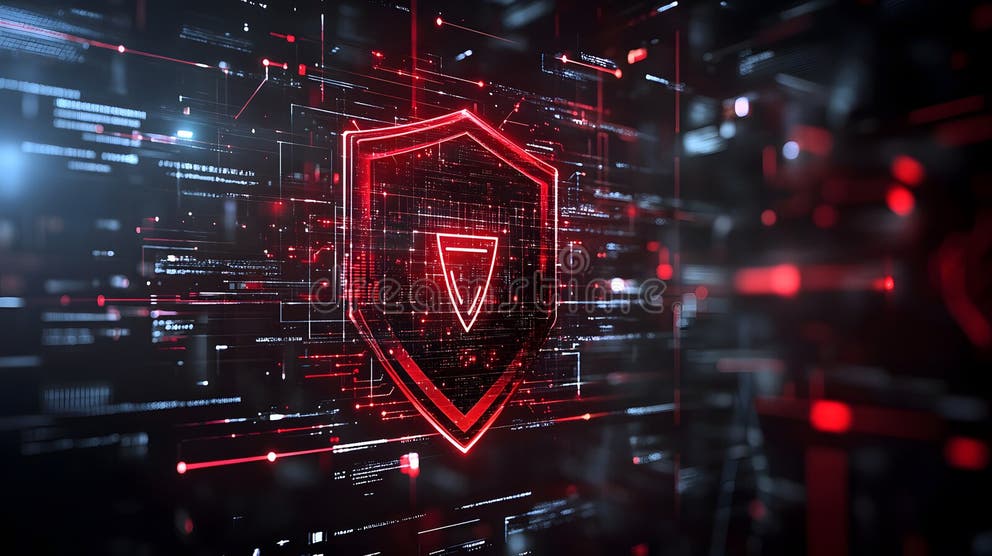 Cybersecurity Shield Icon Protecting Network with Digital Elements ...