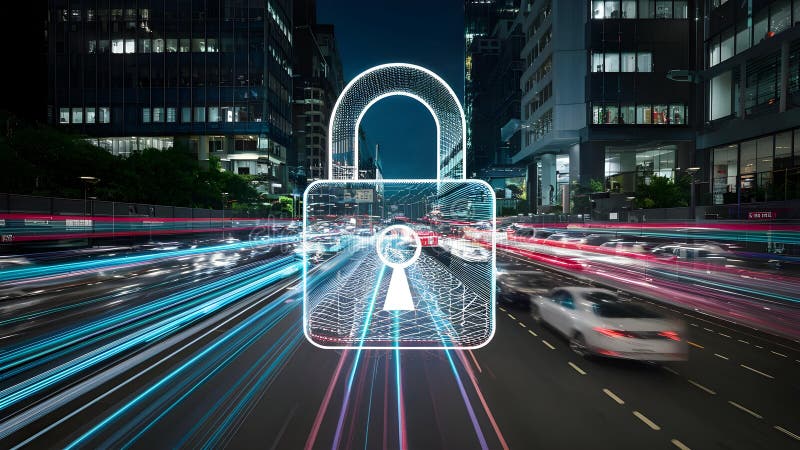 Cybersecurity Shield Over City Traffic. Concept Technology ...