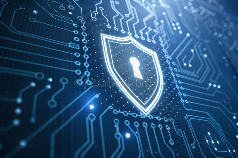 Cybersecurity Shield Overlay on Circuit Board Stock Illustration ...