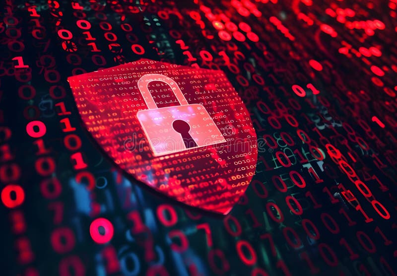 Cybersecurity Shield with Padlock on Binary Code Background Stock Illustration - Illustration of ...
