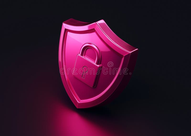 Cybersecurity Shield Pink Metallic Lock Icon Digital Protection Data ...